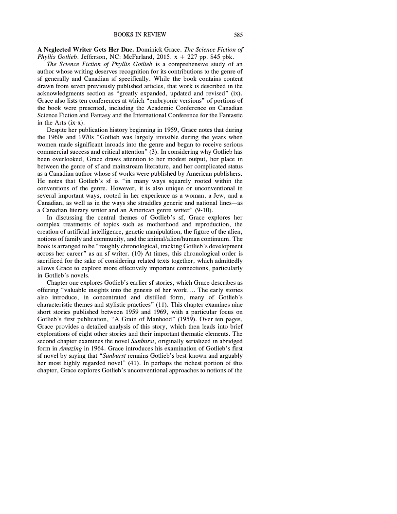 Review: The Science Fiction of Phyllis Gotlieb, by Dominick Grace | Science Fiction Studies ...